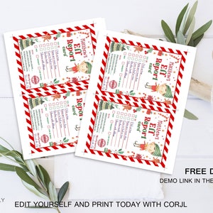EDITABLE Elf Report Card Christmas Elf Official Report Card Santa Claus ...
