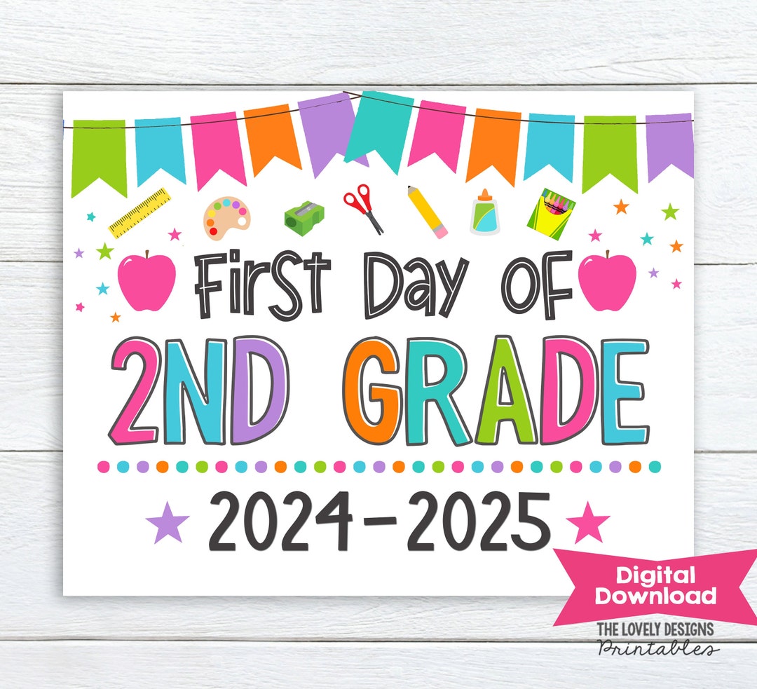 Girl First Day of 2nd Grade Sign INSTANT DOWNLOAD Photo Prop First Day ...