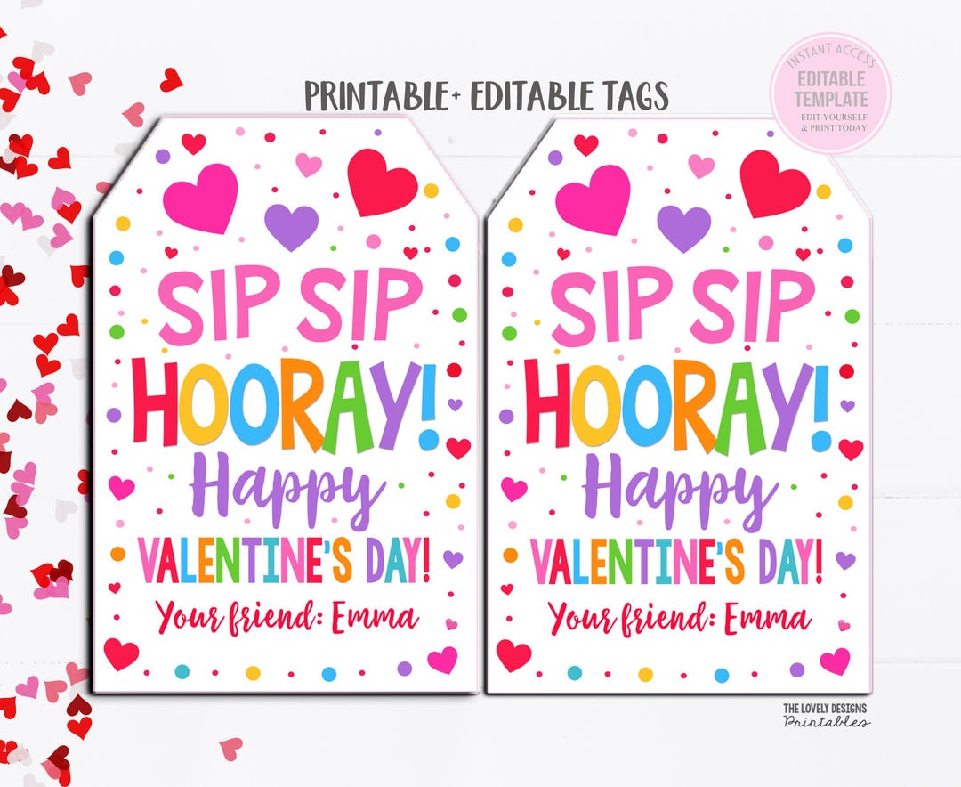 Straw Valentine Tag Sip Sip Hooray Happy Valentine's Day Tag Silly ...
