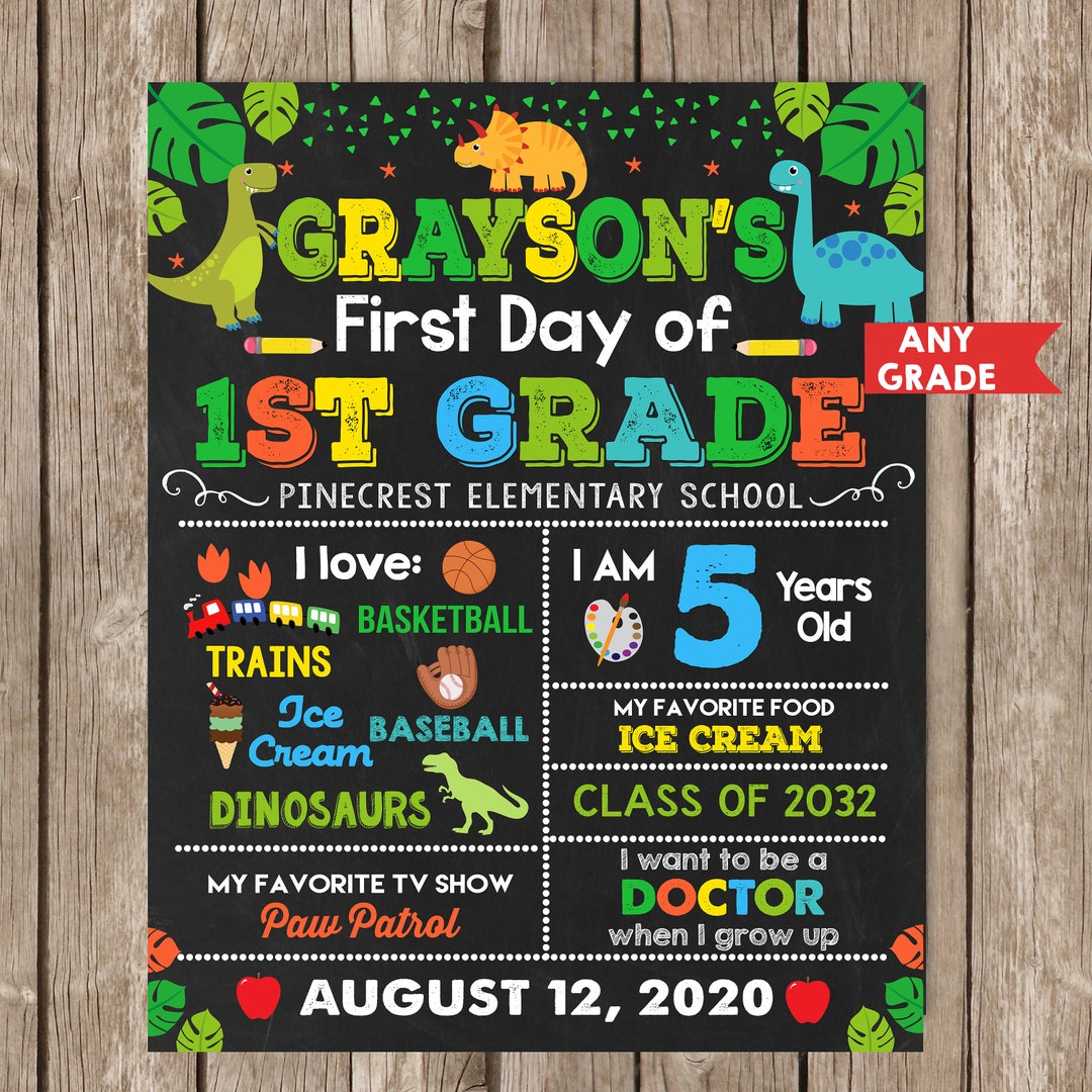 Dinosaur First Day of School Sign Printable Back to School Sign ...