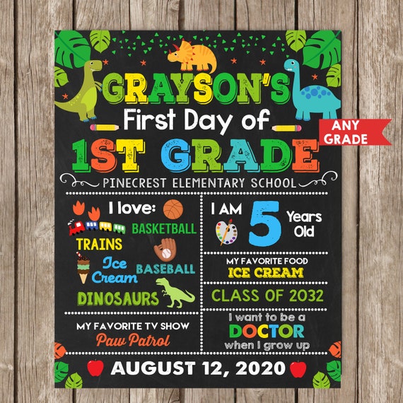 Dinosaur First Day of School Sign Printable Back to School - Etsy UK