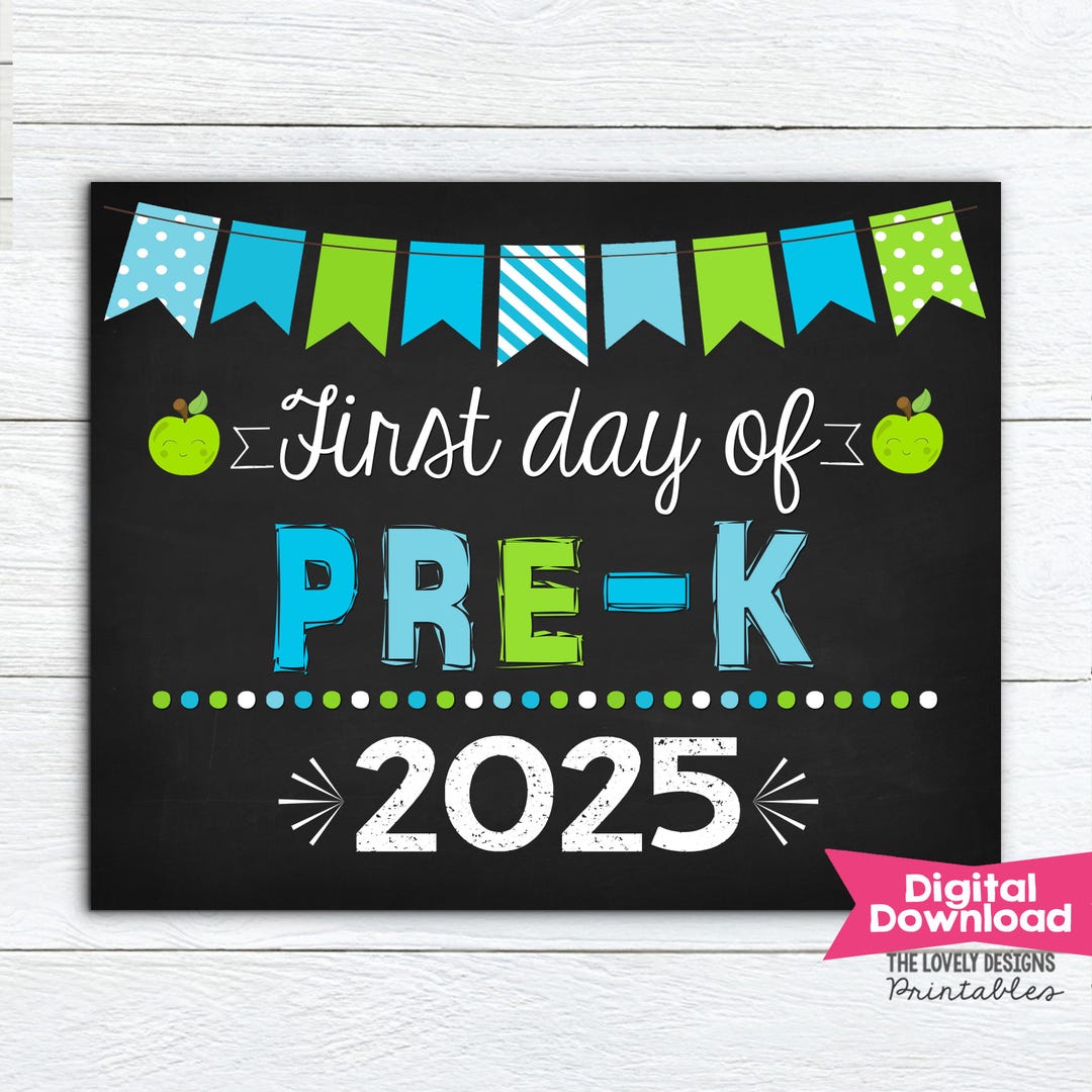Boy First Day of PRE-K Sign INSTANT DOWNLOAD Photo Prop, First Day of ...