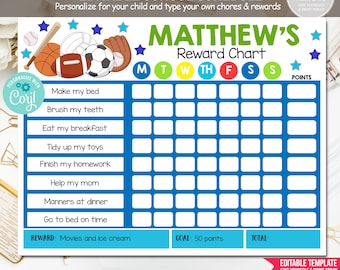 Editable Sports Reward Chart Soccer Baseball Sport Reward for - Etsy