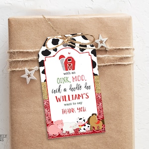 Editable Farm Gift Tag Farm Birthday Party Farm Bandana Red Animals ...
