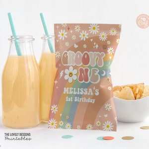 EDITABLE Groovy One Chip Bag Wrapper Groovy 1st Birthday Party Favor ...