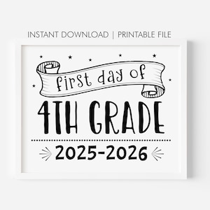 First Day of 4th Grade Sign Printable Photo Prop Modern Sign First Day ...