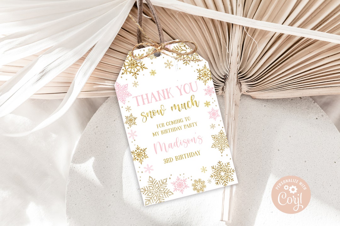 Editable Winter Snow Much Favor Tags Winter Birthday Party Gift Tag ...