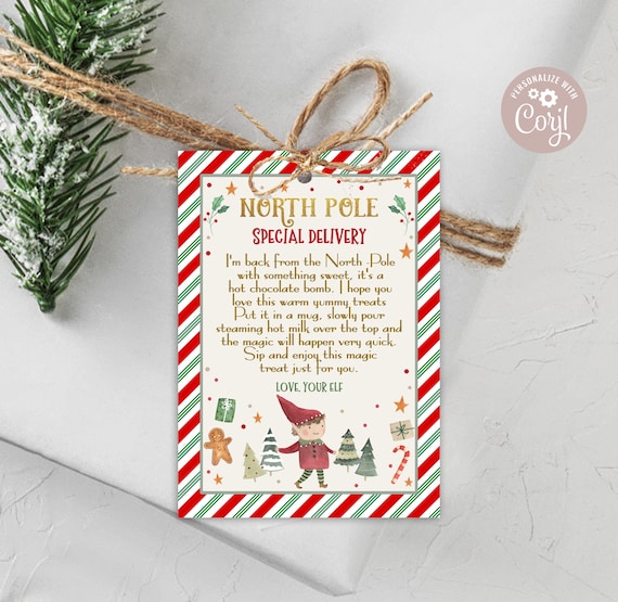 EDITABLE Elf Hot Chocolate Bomb Tag North Pole Special | Etsy