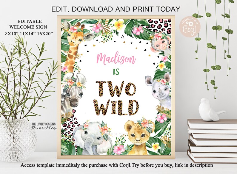 EDITABLE Two Wild Sign Leopard Print 2nd Birthday Party Sign - Etsy