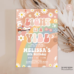 EDITABLE Groovy Roller Skate 8th Birthday Invitation Groovy Eight is a ...