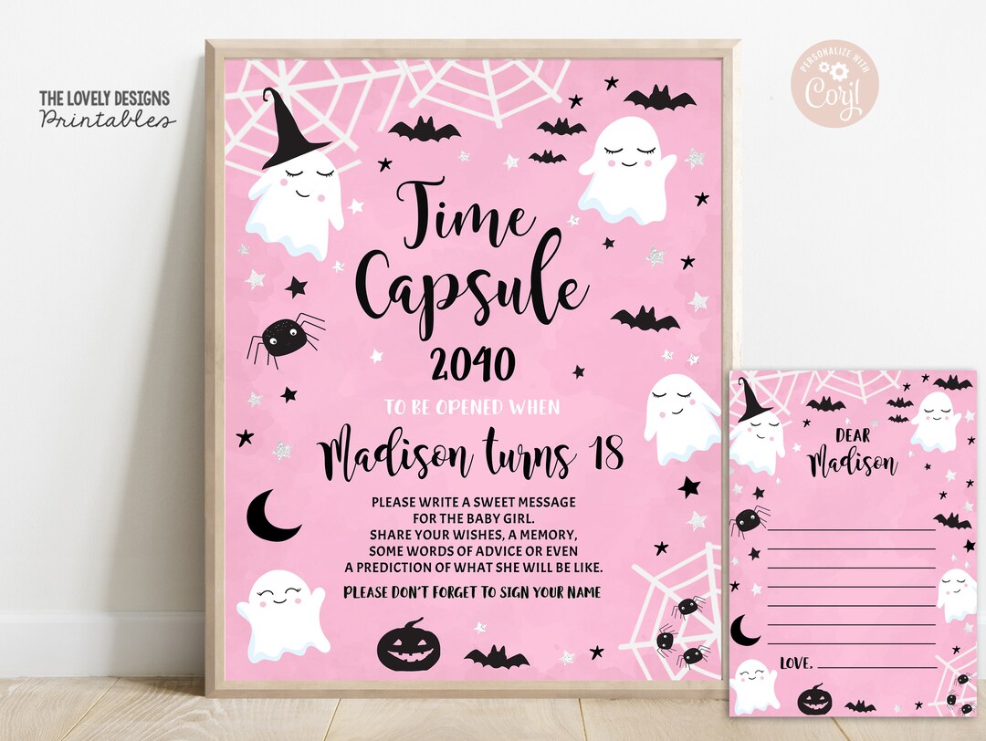 Editable Halloween Time Capsule Sign & Note Card (printable Download ...