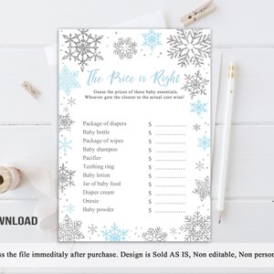 Winter the Price is Right Game Winter Baby Shower Games Snowflakes Blue ...