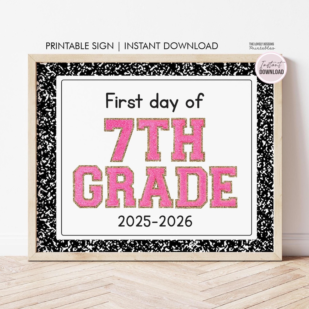 Girl First Day of 7th Grade Sign, First Day of Seventh Grade Sign ...