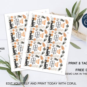 EDITABLE Halloween Gift Tags Halloween Birthday Favor Tags Spooktacular ...