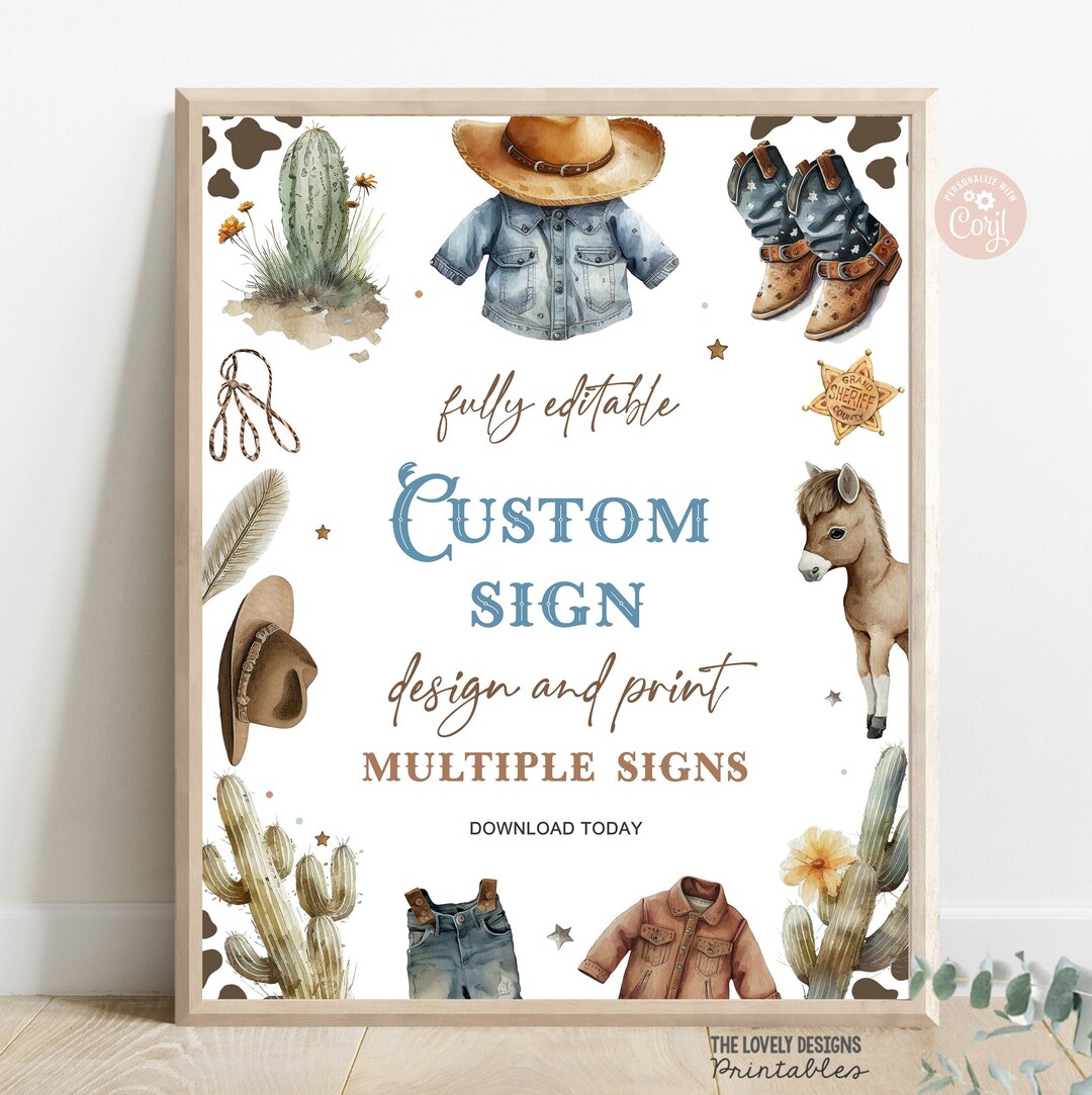 Cowboy Baby Shower Sign: Editable Western Theme (printable Template) - Etsy