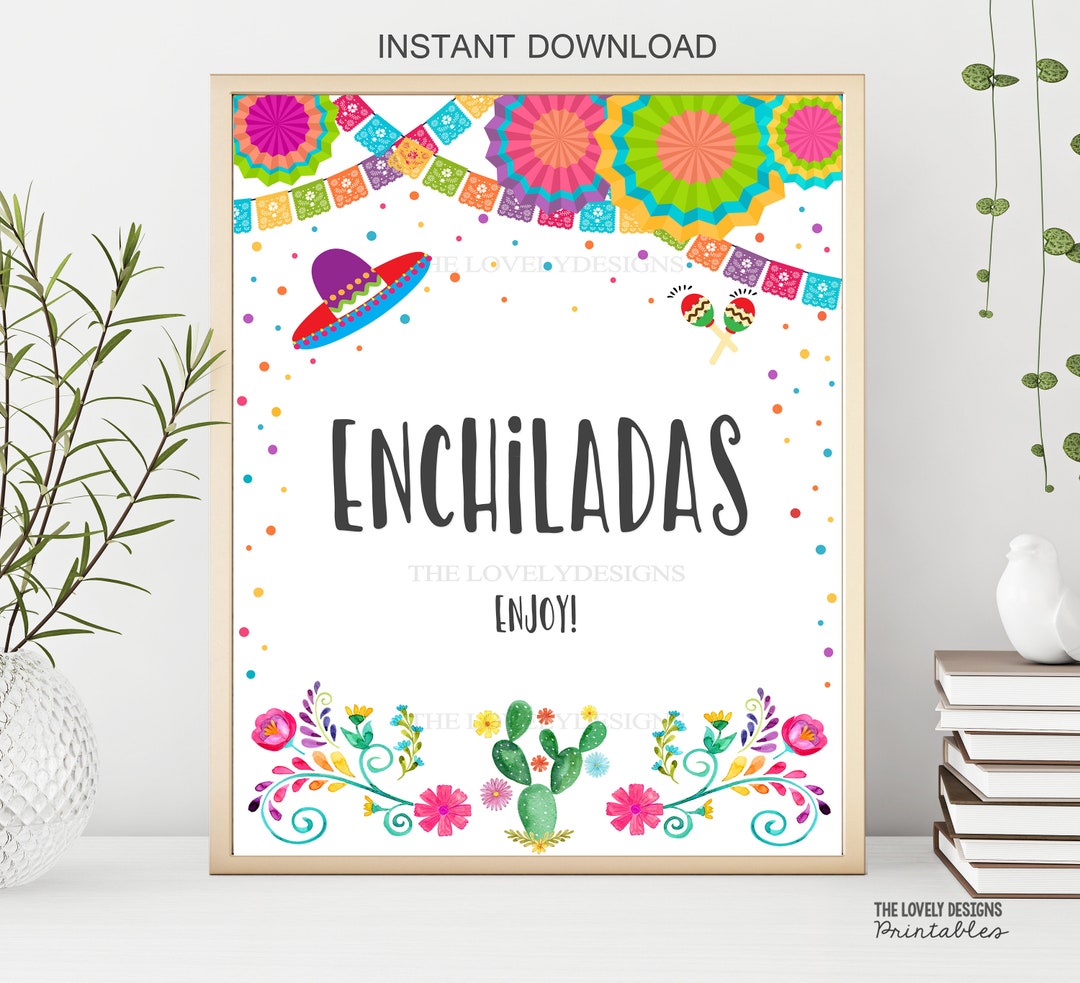 Enchiladas Sign Fiesta Party Sign Mexican Cactus Baby Shower Fiesta ...