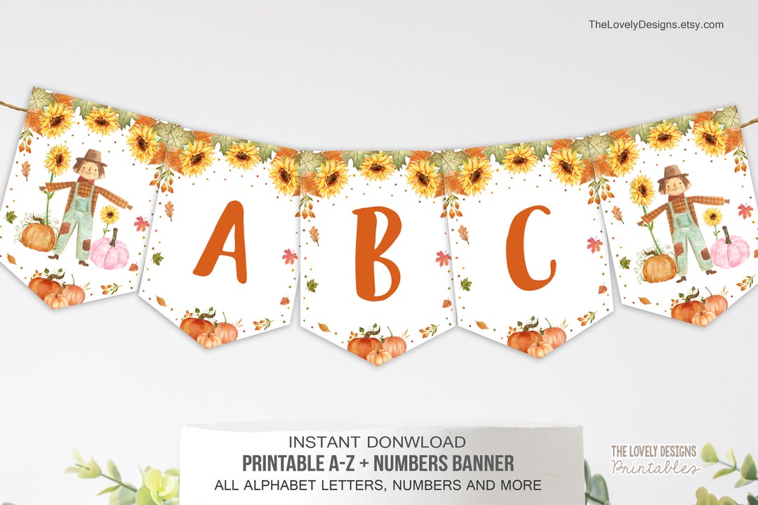 Pumpkin Birthday Scarecrow Sunflowers Girl Bunting Banner A-Z Alphabet ...