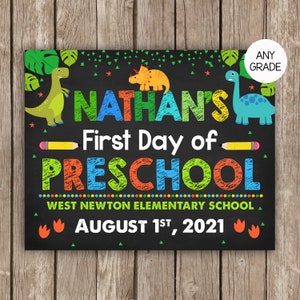 Dinosaur First Day of School Sign, First of Kindergarten ANY GRADE ...