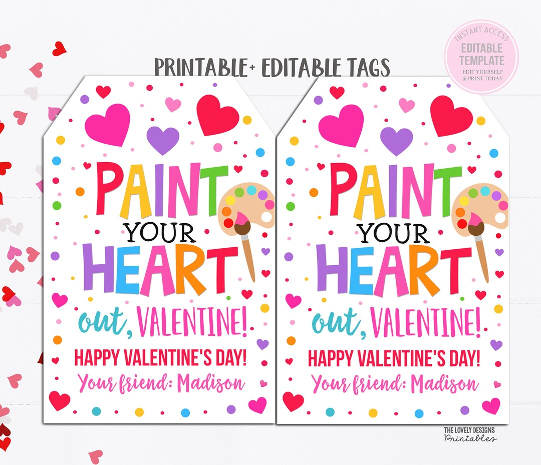 Valentine's Paint Palette Gift Tag: Editable Classroom Printable (PDF ...