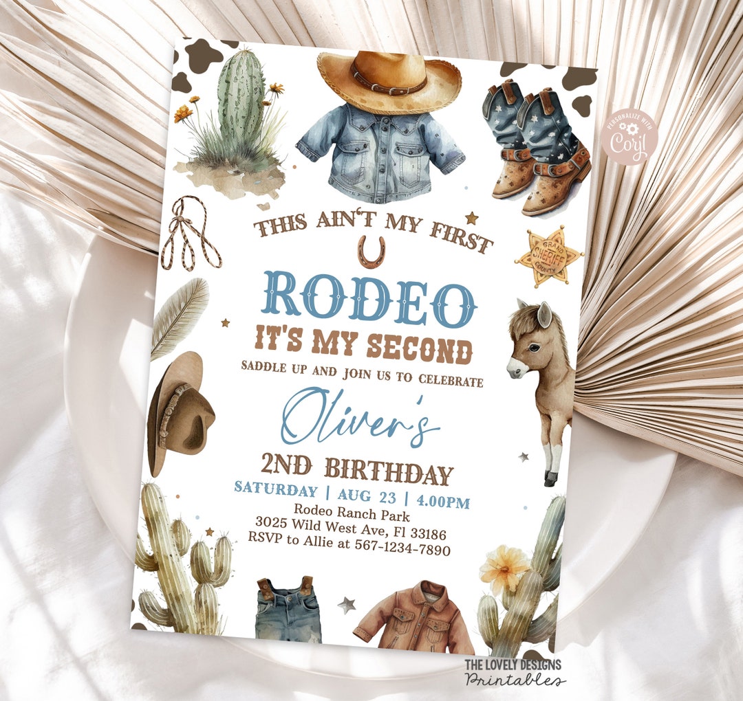 Cowboy Second Rodeo Invitation Cowboy 2nd Birthday Country Western ...