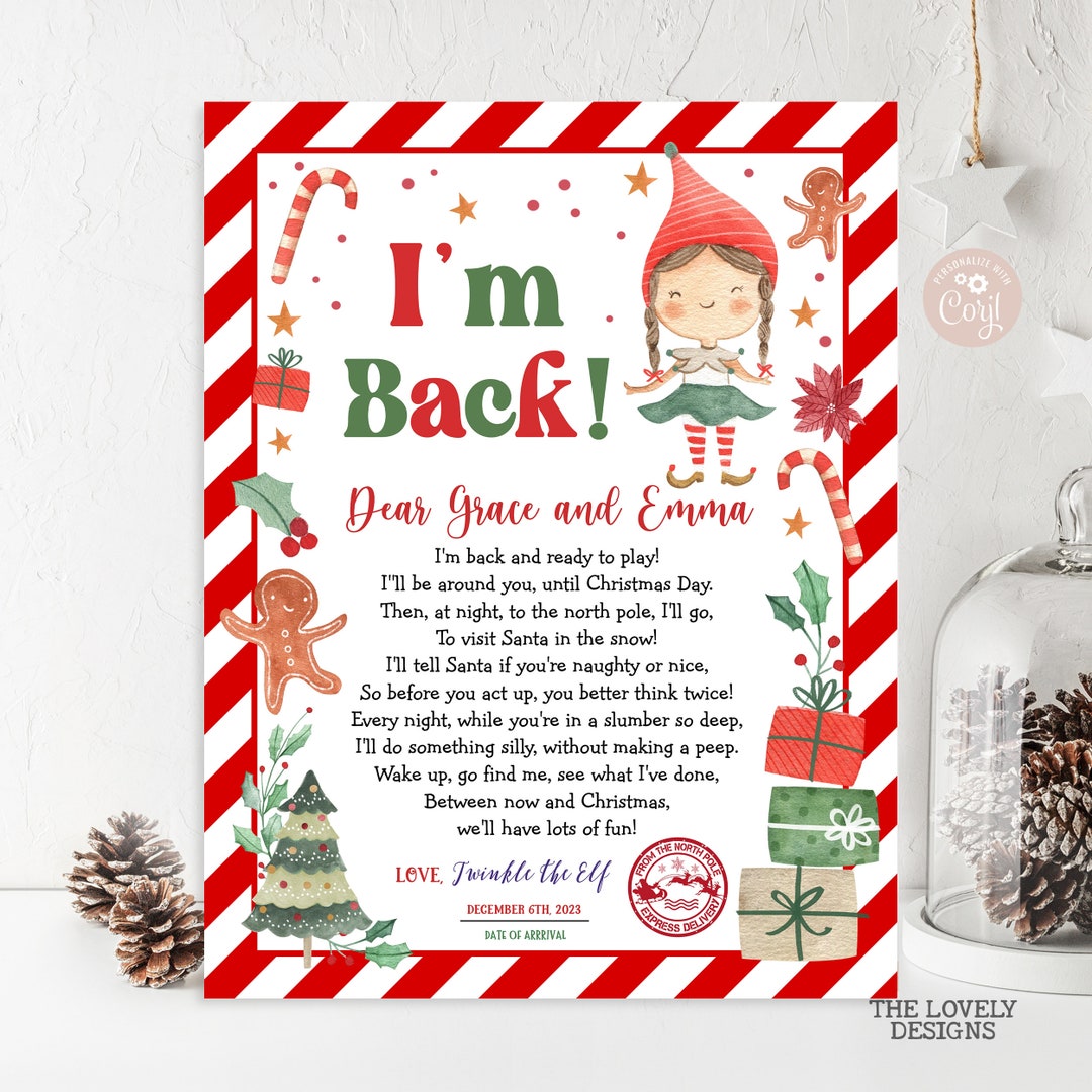 EDITABLE I'm Back Letter Elf Return Letter Hello From Your Elf Girl ...