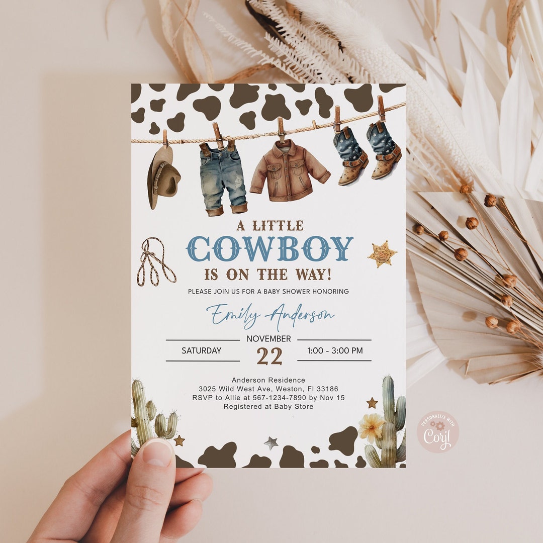 Cowboy Baby Shower Invitation Country Western Wild Boy West A Little ...
