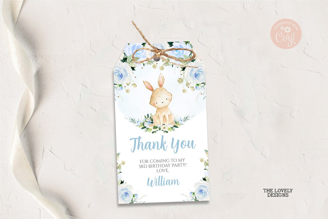 Editable Boy Bunny Favor Tag Bunny Birthday Party Gift Tag Easter ...