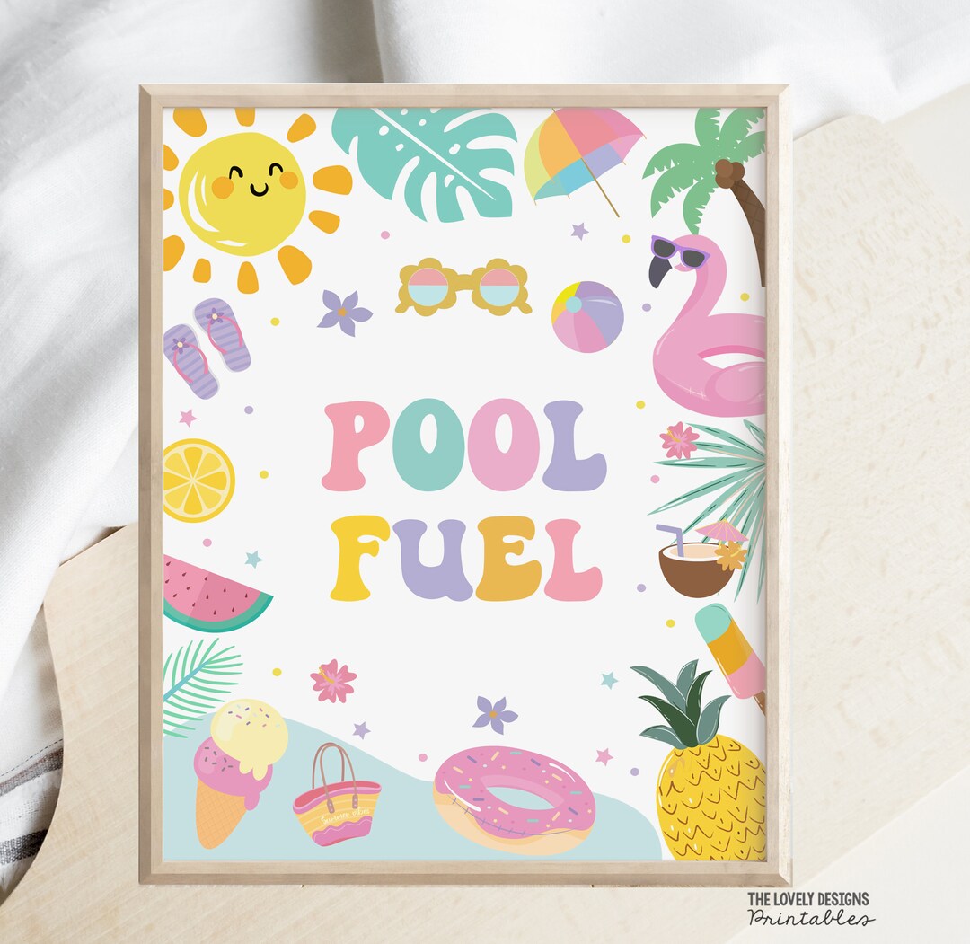 Pool Fuel Sign Pool Party Splish Splash Girly Tropical Summer Party ...
