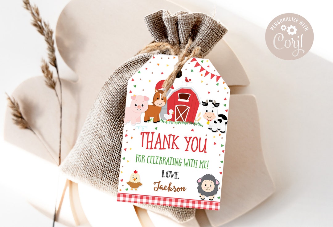 Editable Farm Gift Tag Farm Birthday Party Farm Animals Barnyard Favor ...