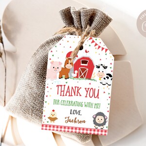 Editable Farm Gift Tag Farm Birthday Party Farm Animals Barnyard Favor ...