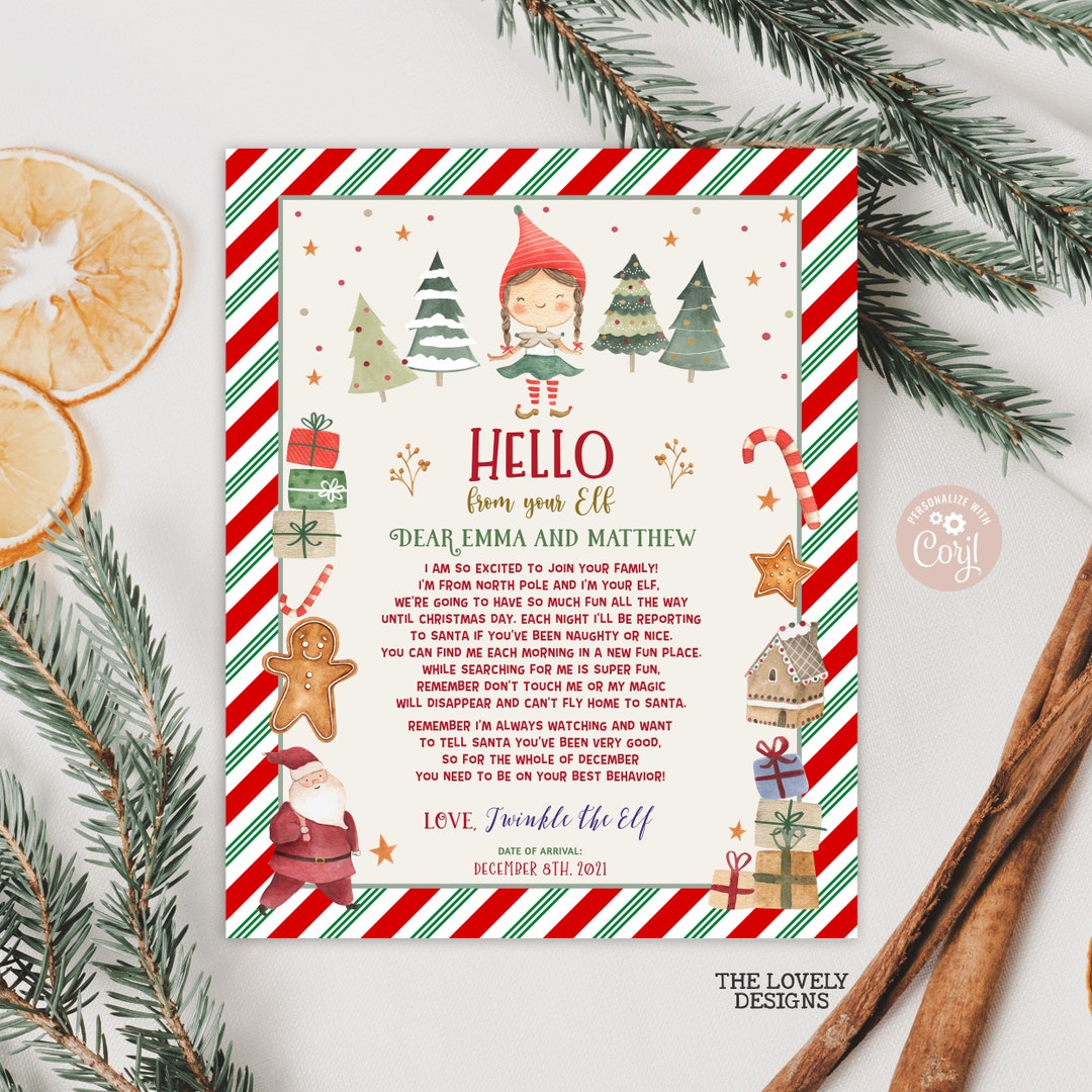 Editable Girl Elf First Arrival Letter Elf Hello From Your Elf Letters ...