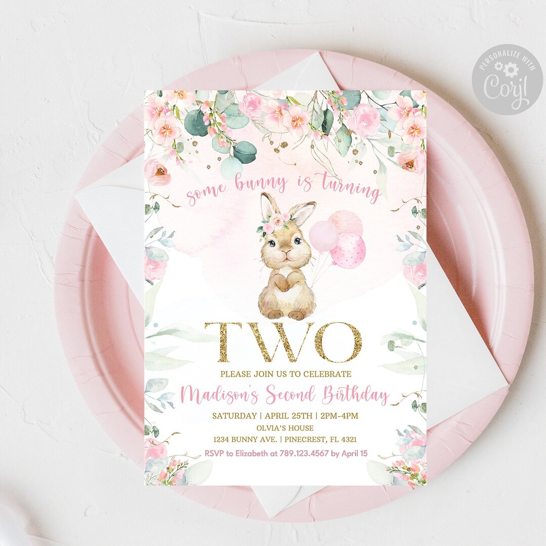 Bunny Birthday Invitation Some Bunny is Turning Two Birthday Invitation ...