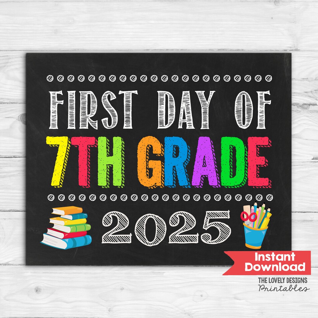 First Day of 7TH GRADE Sign INSTANT DOWNLOAD First Day of Seventh Grade ...