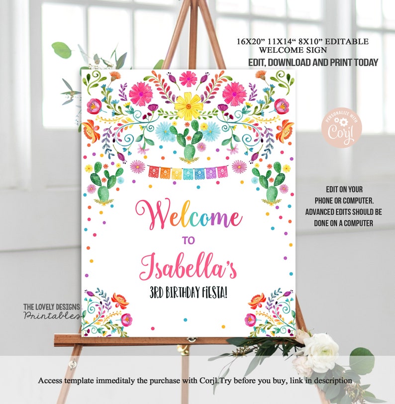 EDITABLE Fiesta Welcome Sign Fiesta Birthday Party Sign Fiesta Mexican ...
