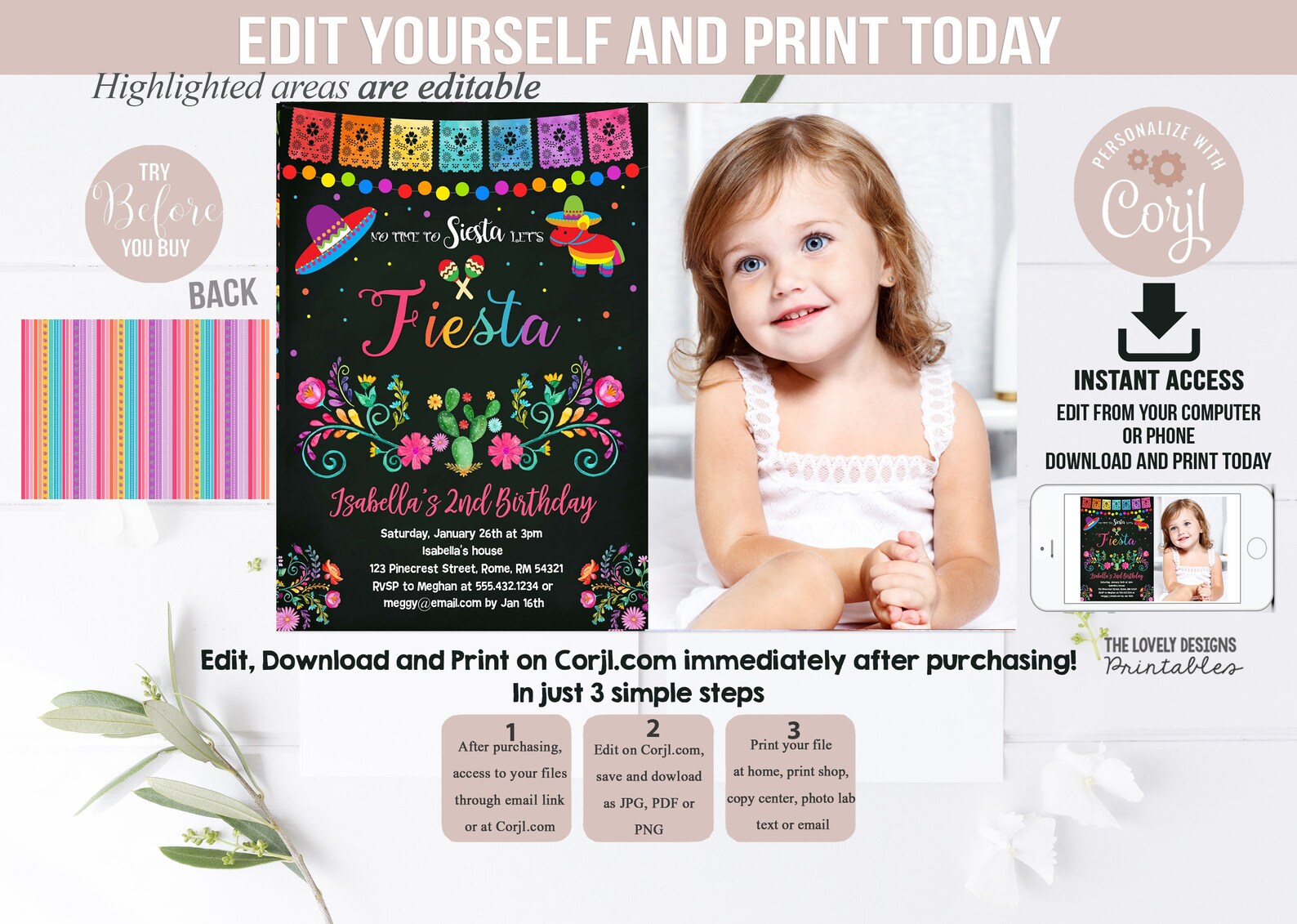 EDITABLE Fiesta Invitation With Photo Fiesta Birthday - Etsy