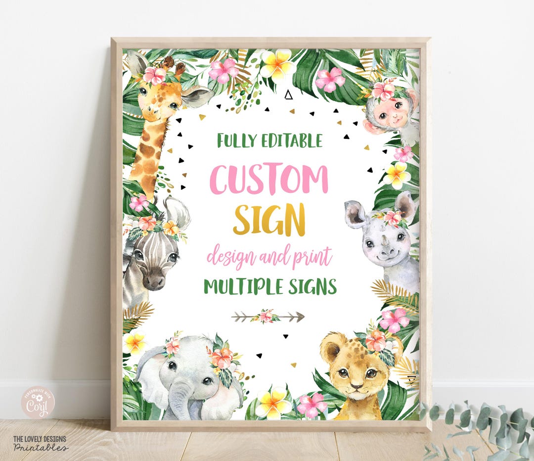 Jungle Custom Fully Editable Sign Jungle Girl Party Sign Jungle ...