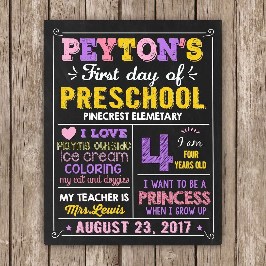 First Day of School Chalkboard Girl, ANY GRADE , First Day of Preschool ...