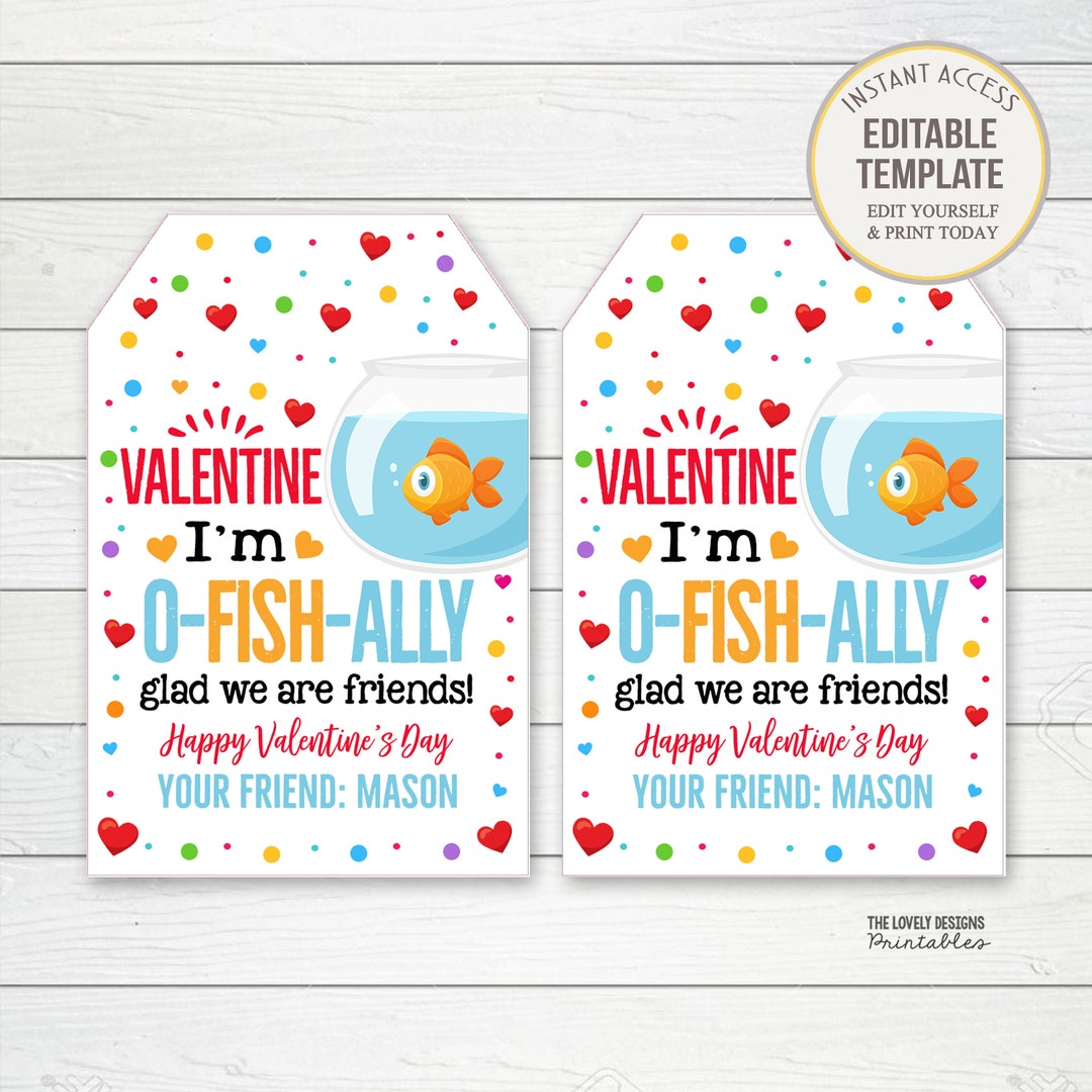 Valentine Goldfish Tags, O'fish'ally Glad We're Friends, Kids Valentine ...
