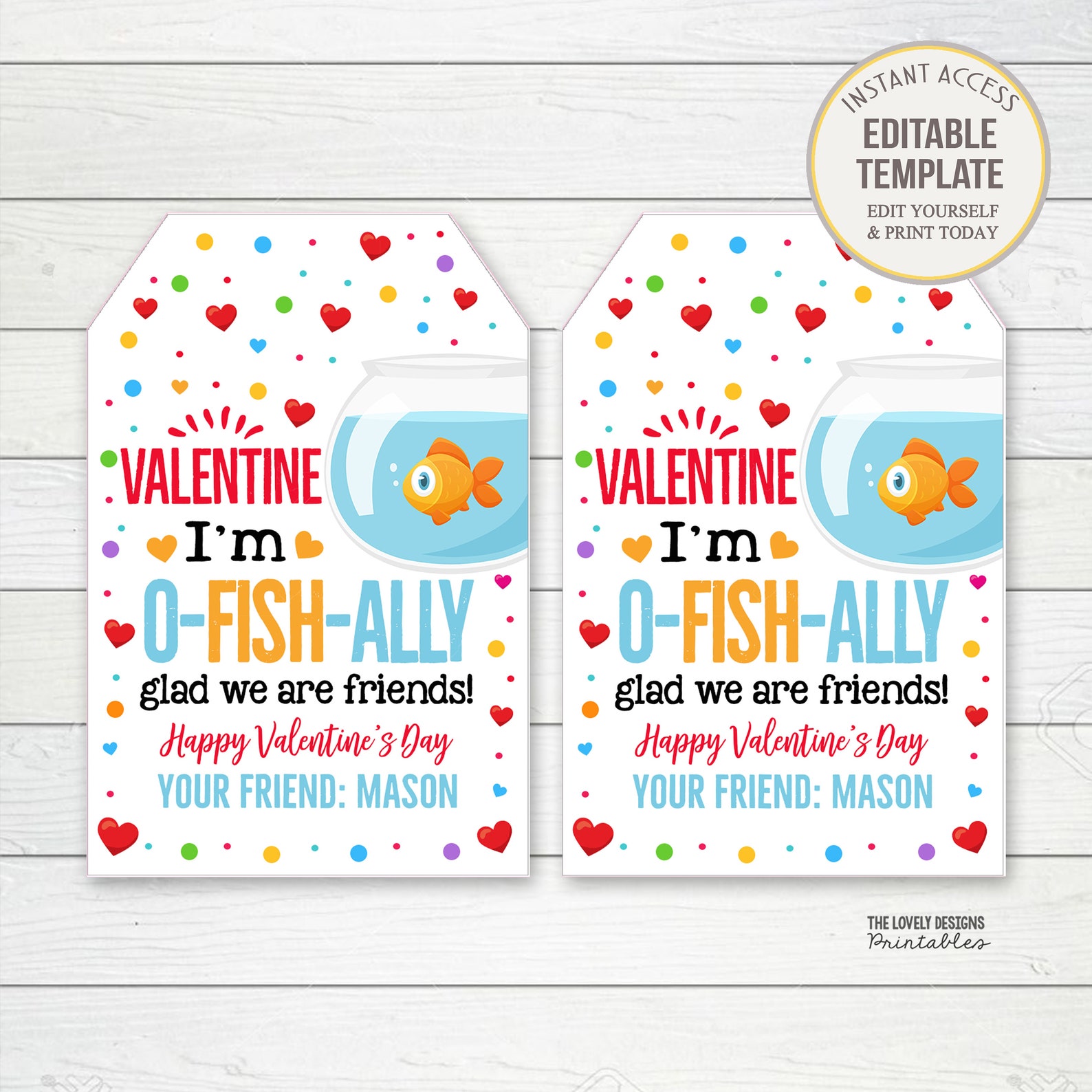 Valentine Goldfish Tags, O'fish'ally Glad We're Friends, Kids Valentine ...