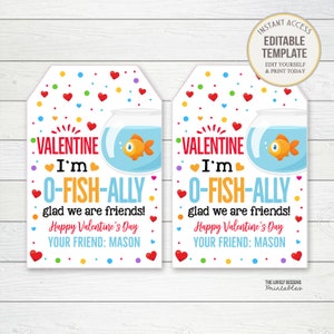 Valentine Goldfish Tags, O'fish'ally Glad We're Friends, Kids Valentine ...