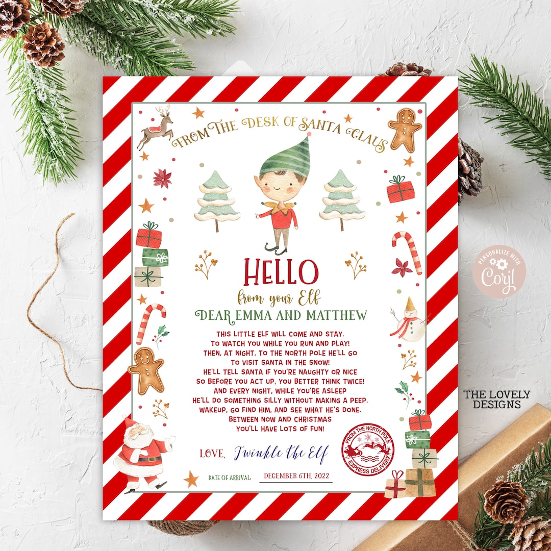 EDITABLE Elf First Arrival Letter First Time Elf Boy Arrival Letter ...