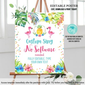 EDITABLE Flamingo Sign Pink Flamingo Birthday Party Sign Girl Flamingo ...