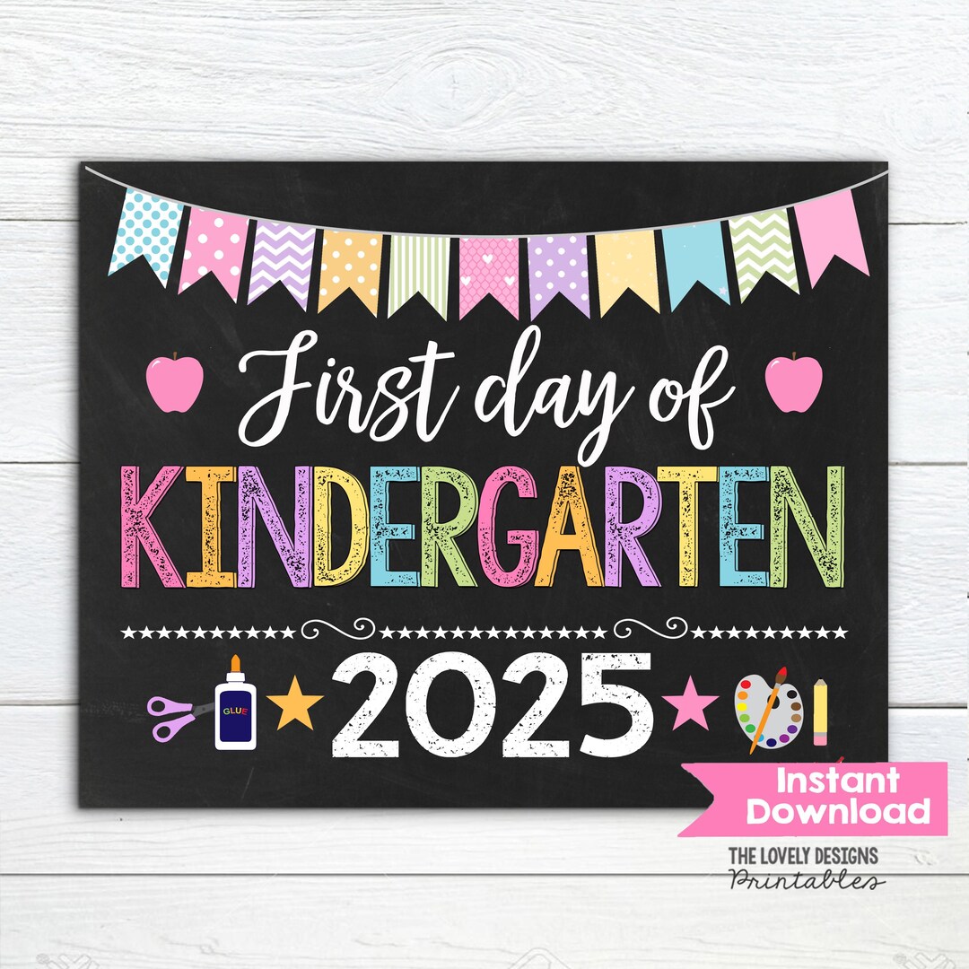 Girl First Day of Kindergarten Sign Printable Back to School Sign ...