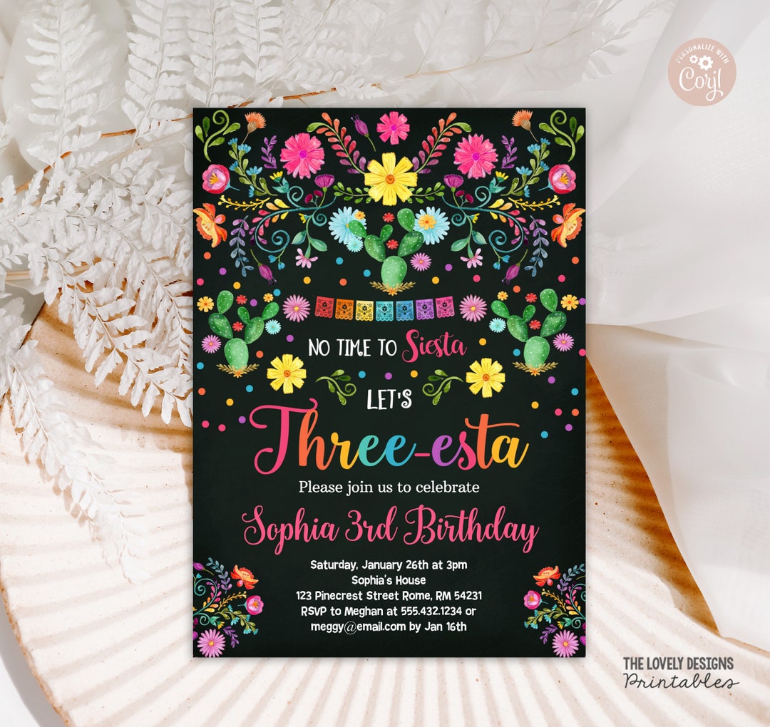 Fiesta Invitation Three-esta Birthday Invitation EDITABLE Fiesta 3rd ...