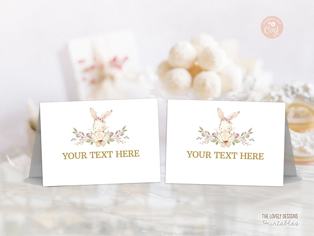Editable Food Tent Label Bunny Place Cards Bunny Birthday Pink Floral ...