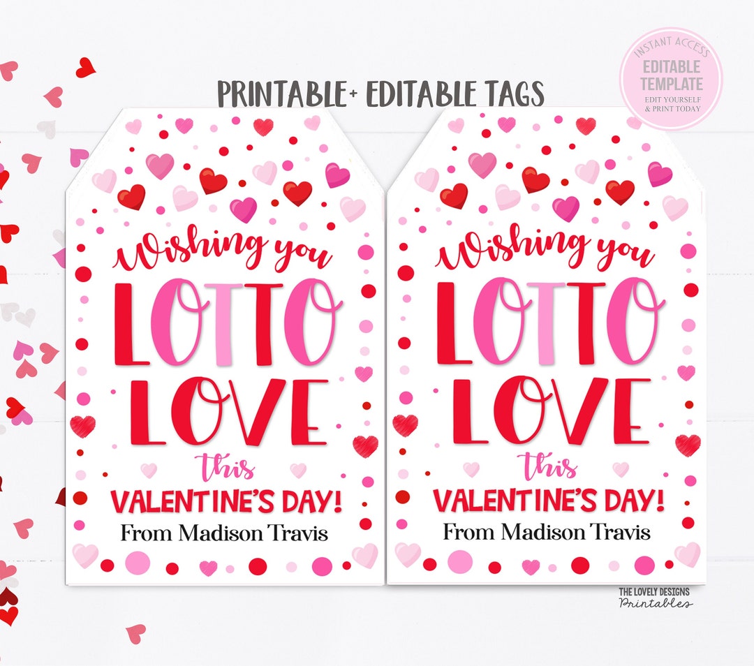 Valentine Day Lottery Gift Tag Wishing You a Lotto Love Teacher Staff ...