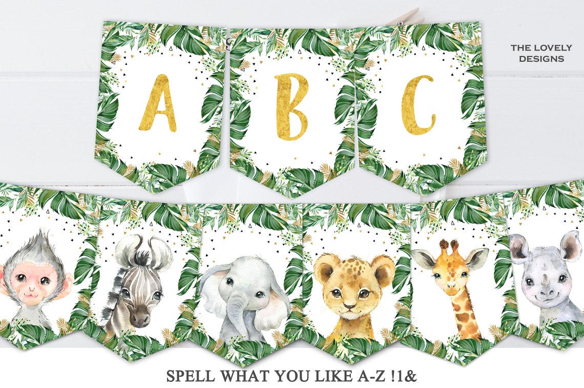 Jungle Birthday Banner Jungle Birthday Party Safari Animals | Etsy