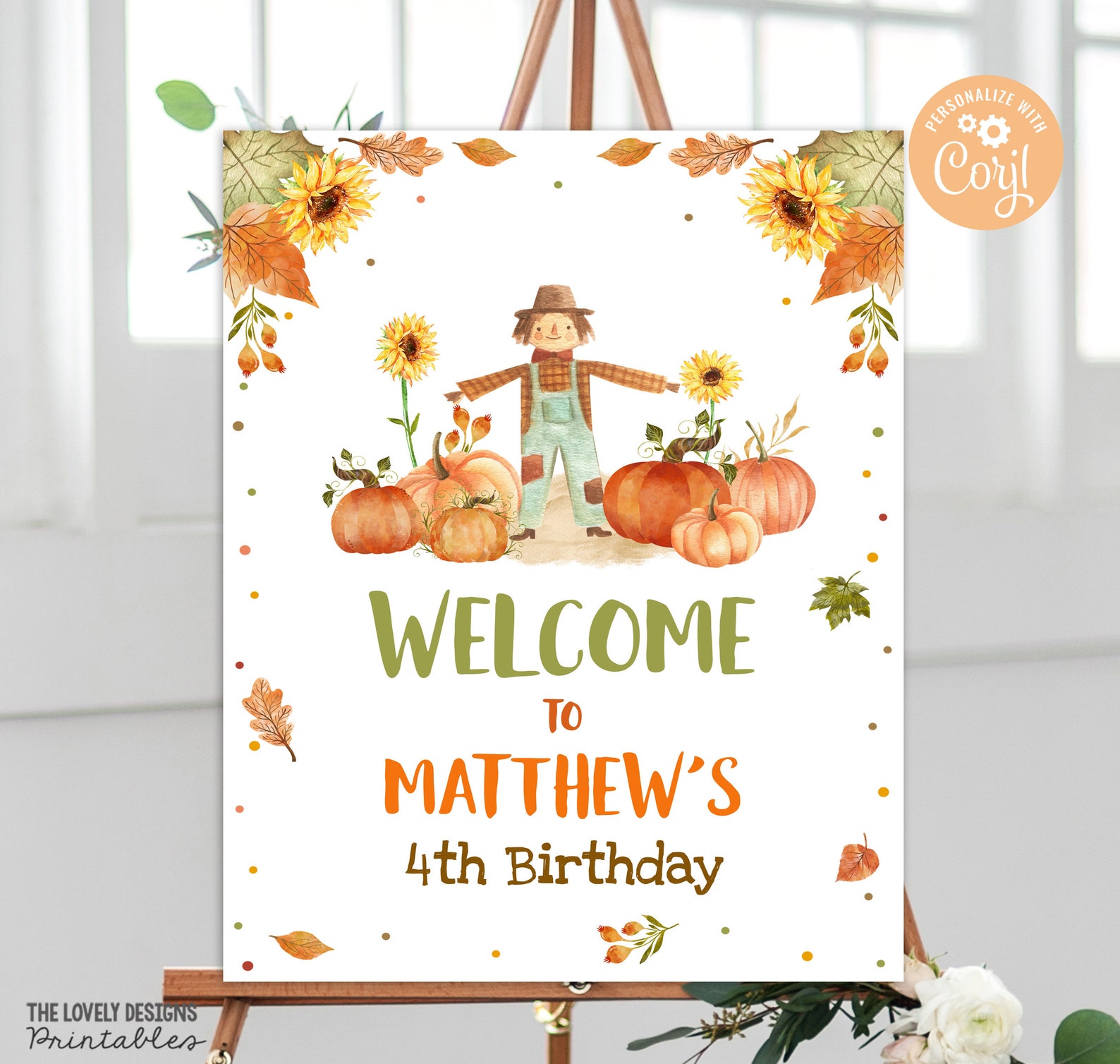 Editable Pumpkin Scarecrow Welcome Sign Pumpkin Patch Birthday Party ...