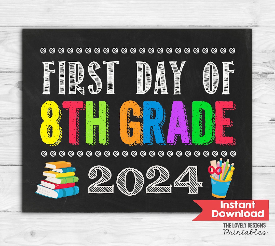 First Day of 8TH GRADE Sign INSTANT DOWNLOAD First Day of Eighth Grade ...
