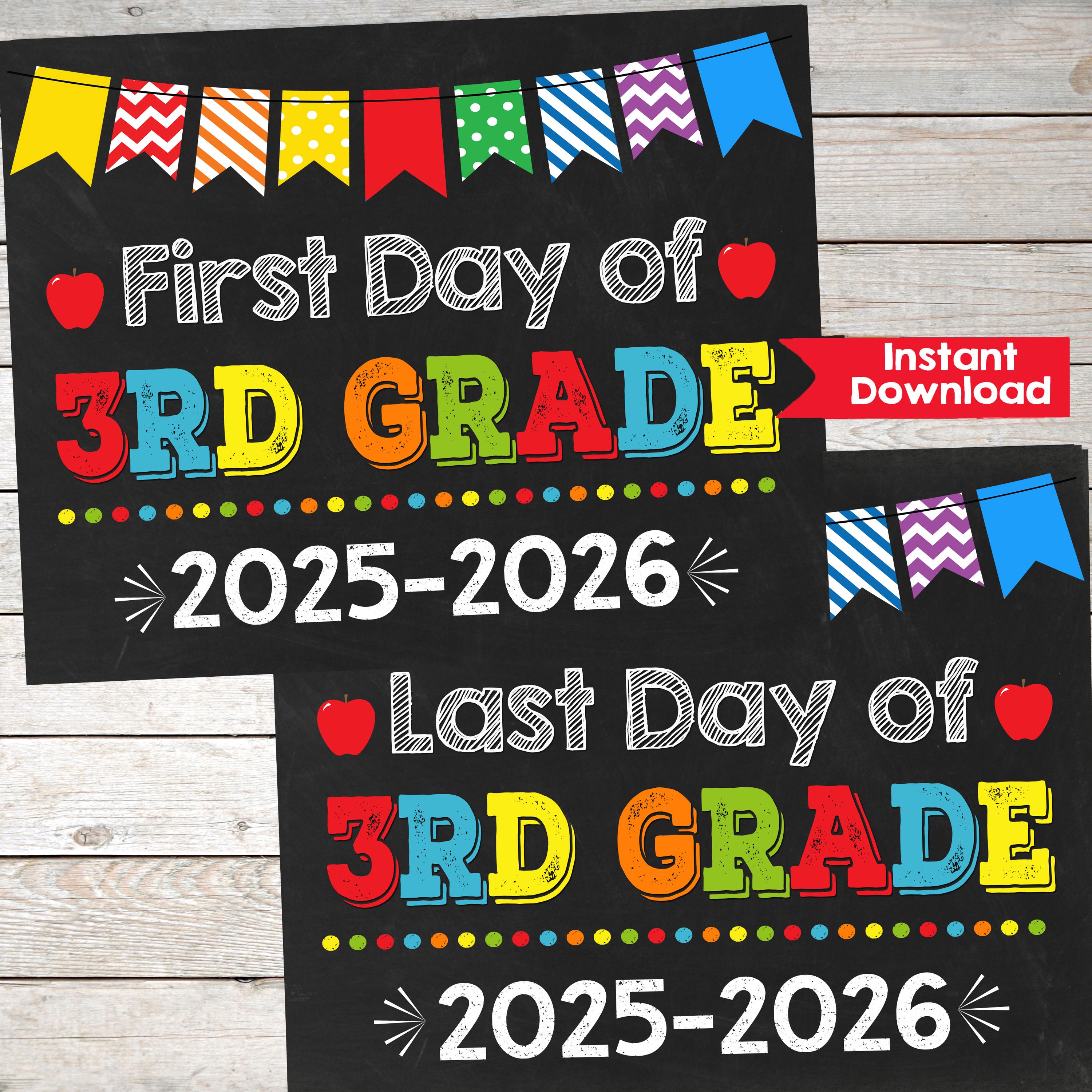 First Day and Last Day of 3rd Grade Chalkboard Sign Set, First Day of ...